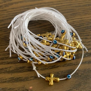 25 - Baptism Martyrika Witness Bracelets Gold Cross Tiny Evil Eye Bead ...