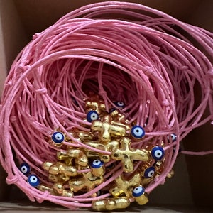 25 - Baptism Martyrika Witness Bracelets Gold Cross Tiny Evil Eye Bead ...