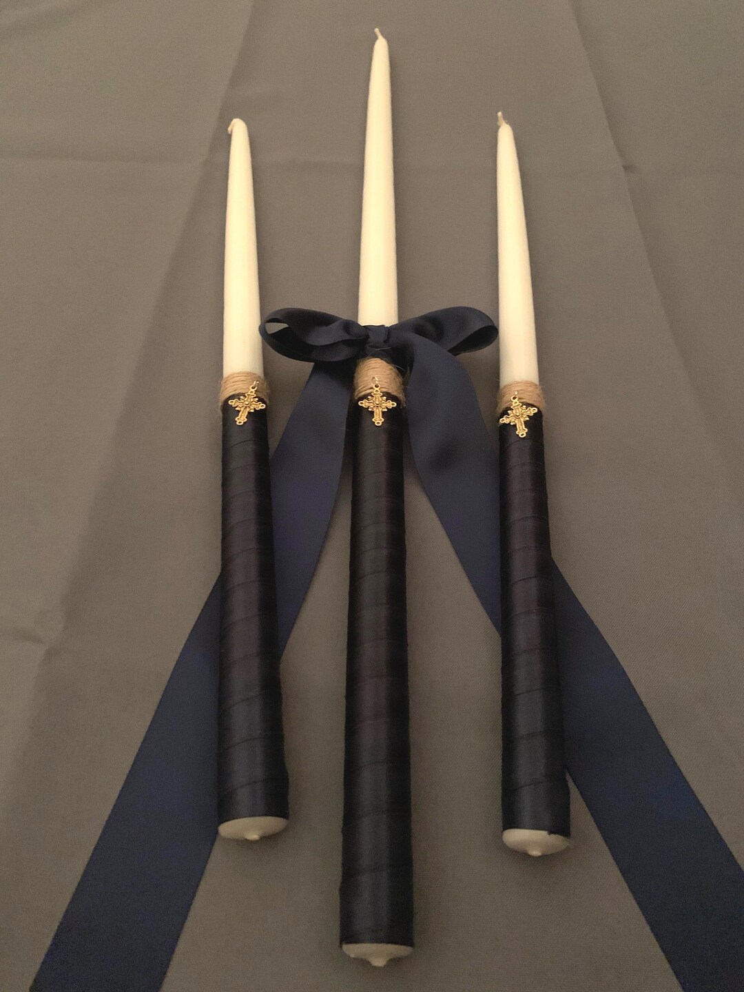 Cross Twine & Navy Satin Bow - Greek Orthodox Baptism Set - Includes ...