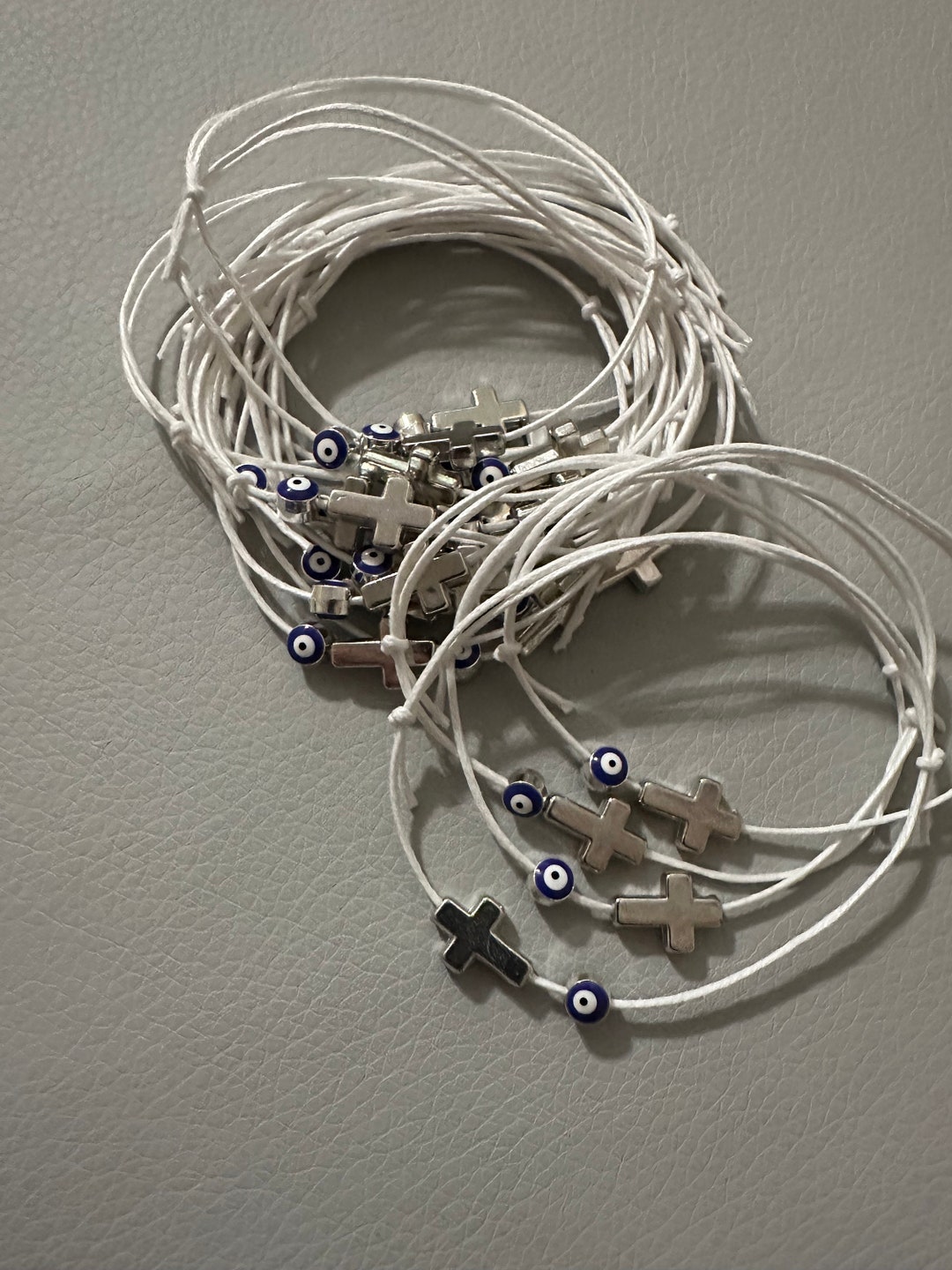 25 - Baptism Martyrika Witness Bracelets Silver Cross Tiny Evil Eye ...