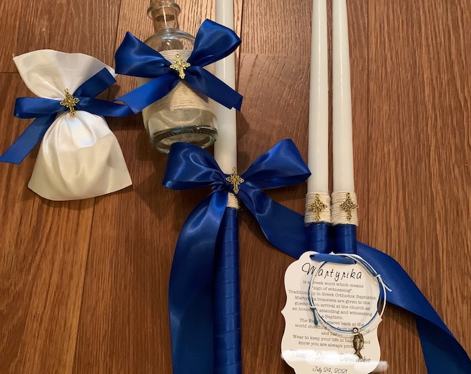 Cross Twine & Royal Blue Satin Bow Greek Orthodox Baptism - Etsy