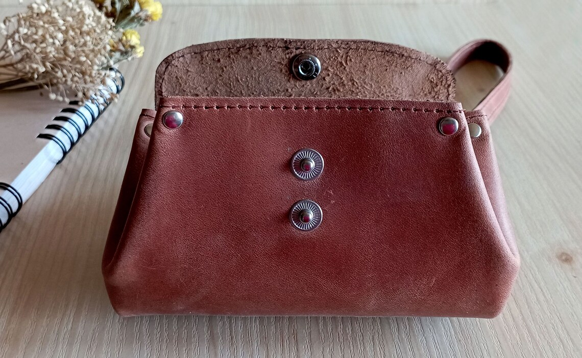 Mini Coin Purse Leather Accordion Wallet With Wrist Strap - Etsy