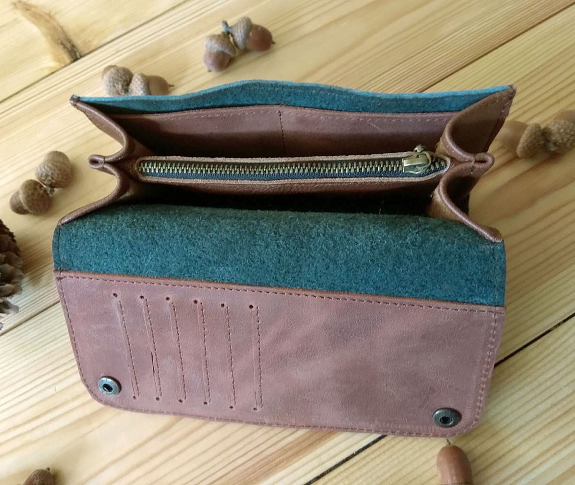 Women's leather wallet Minimalist long slim wallet Zipper | Etsy