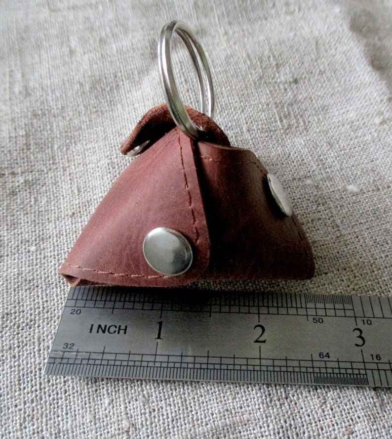 Leather key chain triangle small coin purse key holder pyramid | Etsy