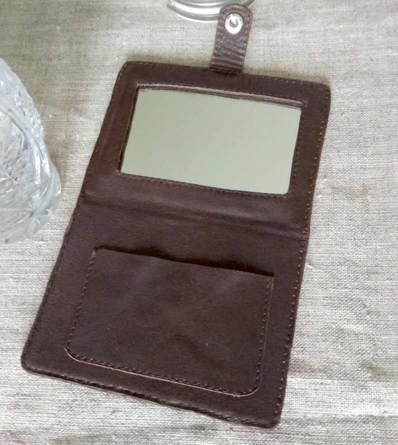 Small Handbag Mirror in Leather Frame Burgundy Compact Travel - Etsy