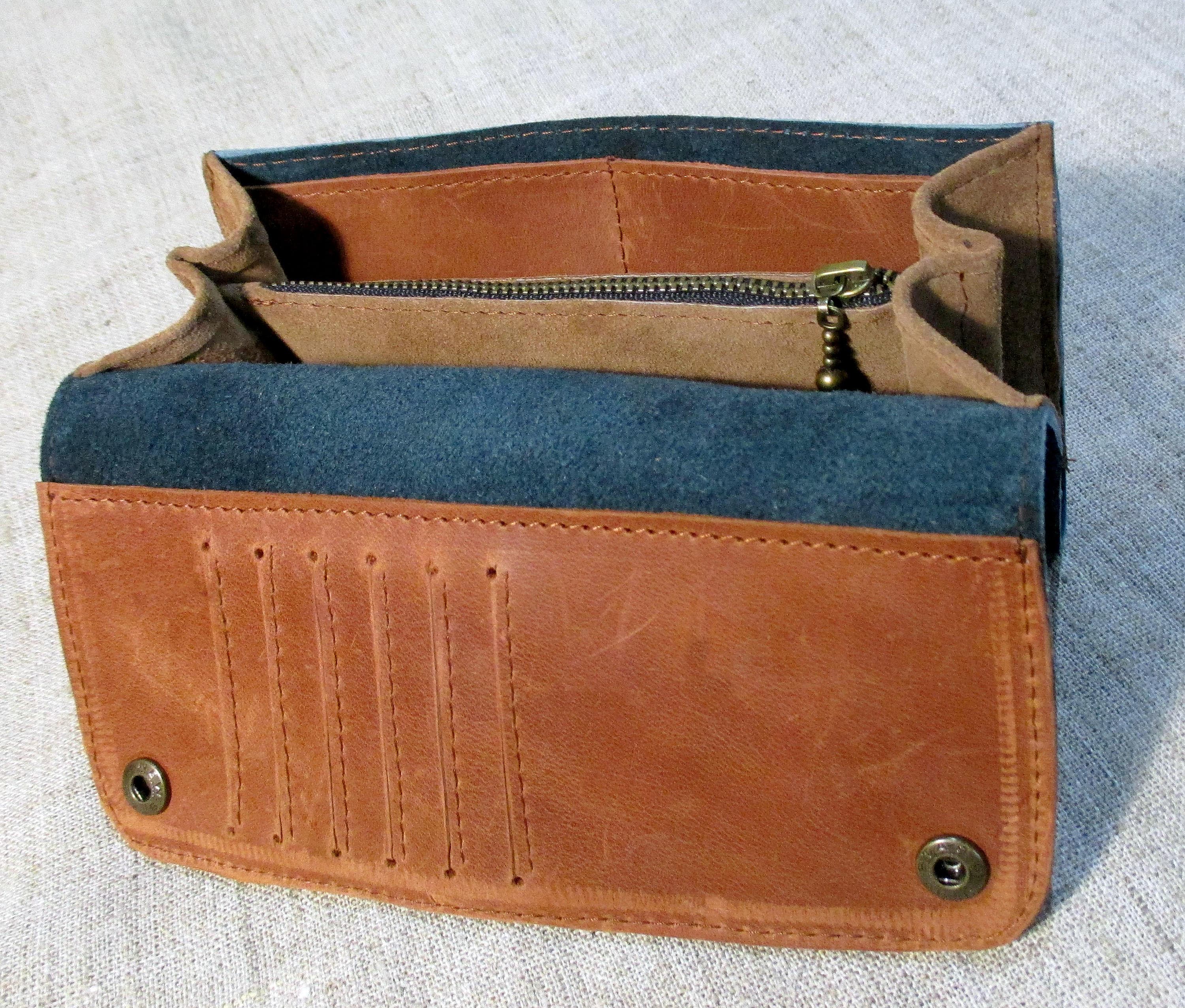 Women's leather wallet Minimalist long slim wallet Zipper | Etsy