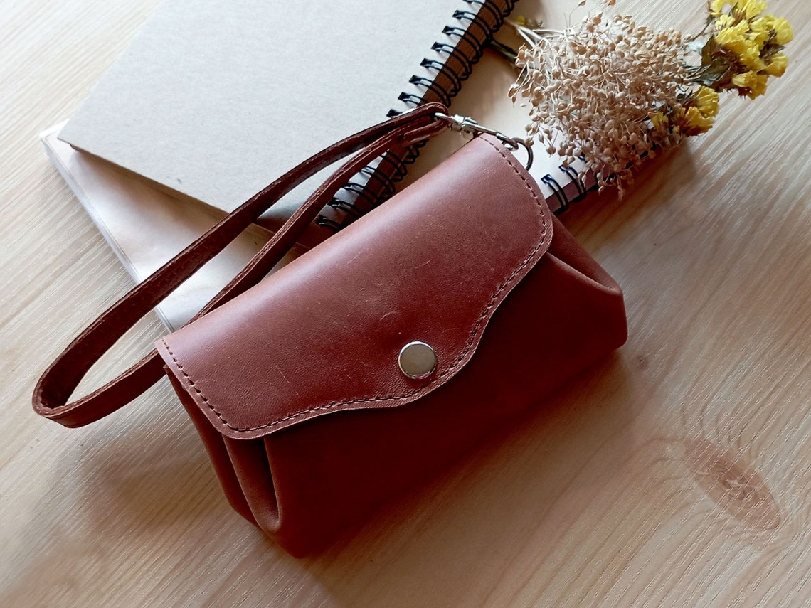 Mini Coin Purse Leather Accordion Wallet With Wrist Strap - Etsy