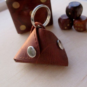 Leather Key Chain Triangle Small Coin Purse Key Holder Pyramid Earphone ...