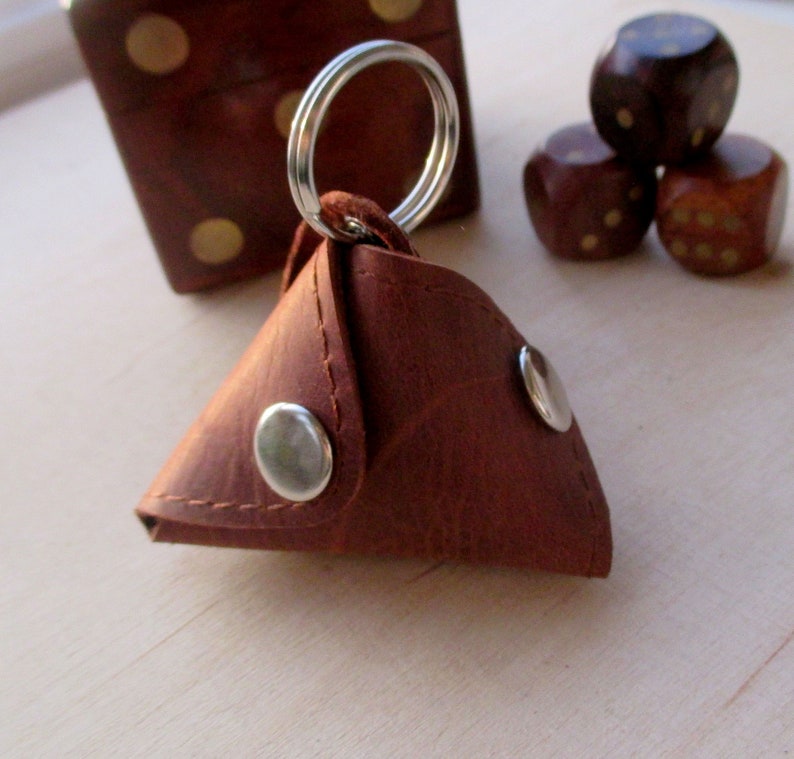 Leather key chain triangle small coin purse key holder pyramid | Etsy