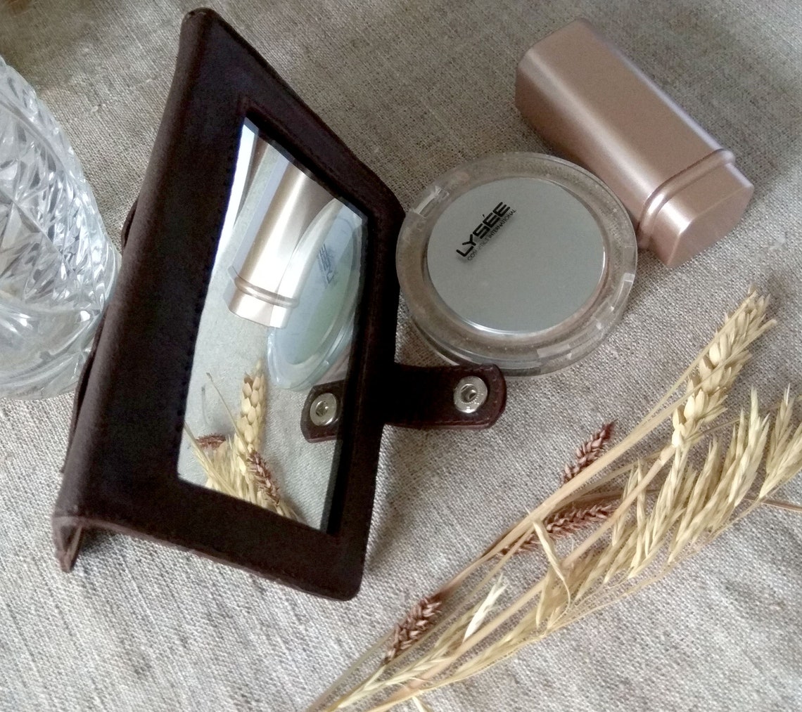 Small Handbag Mirror in Leather Frame Burgundy Compact Travel - Etsy