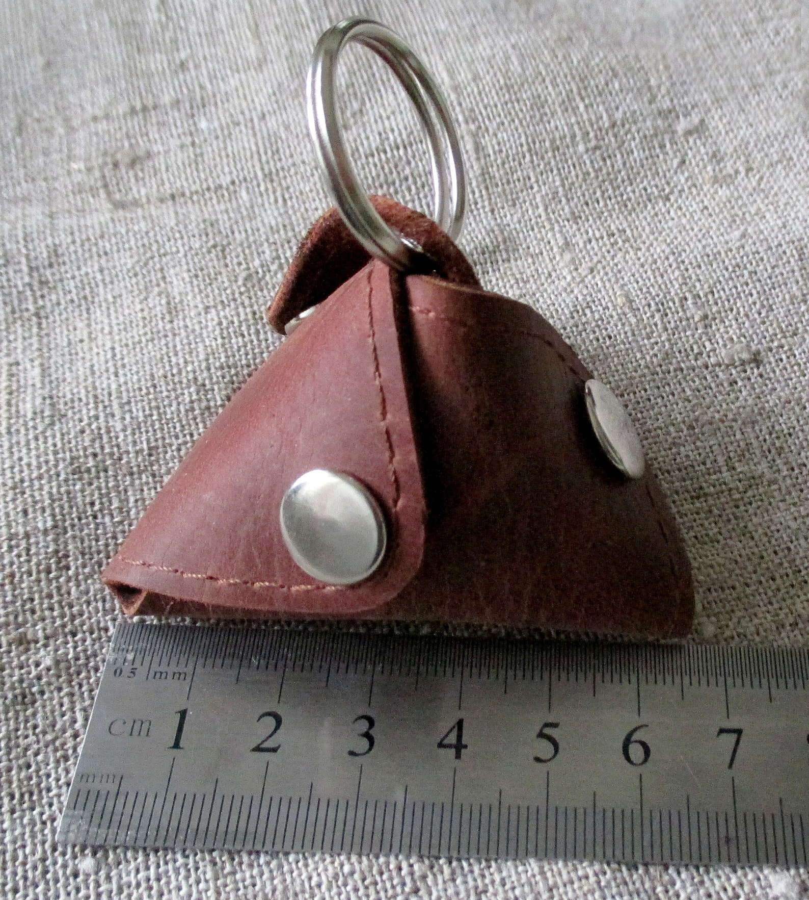 Leather key chain triangle small coin purse key holder pyramid | Etsy