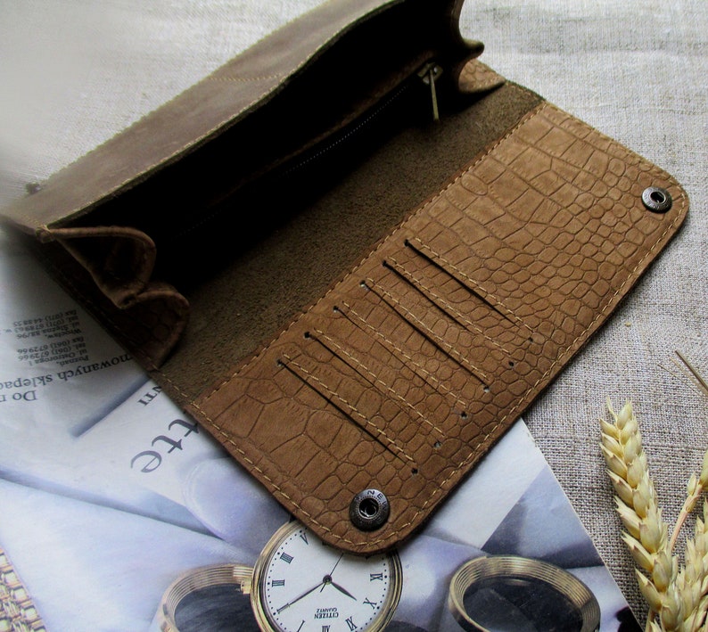 Women's leather wallet Long card holder Minimalist slim | Etsy