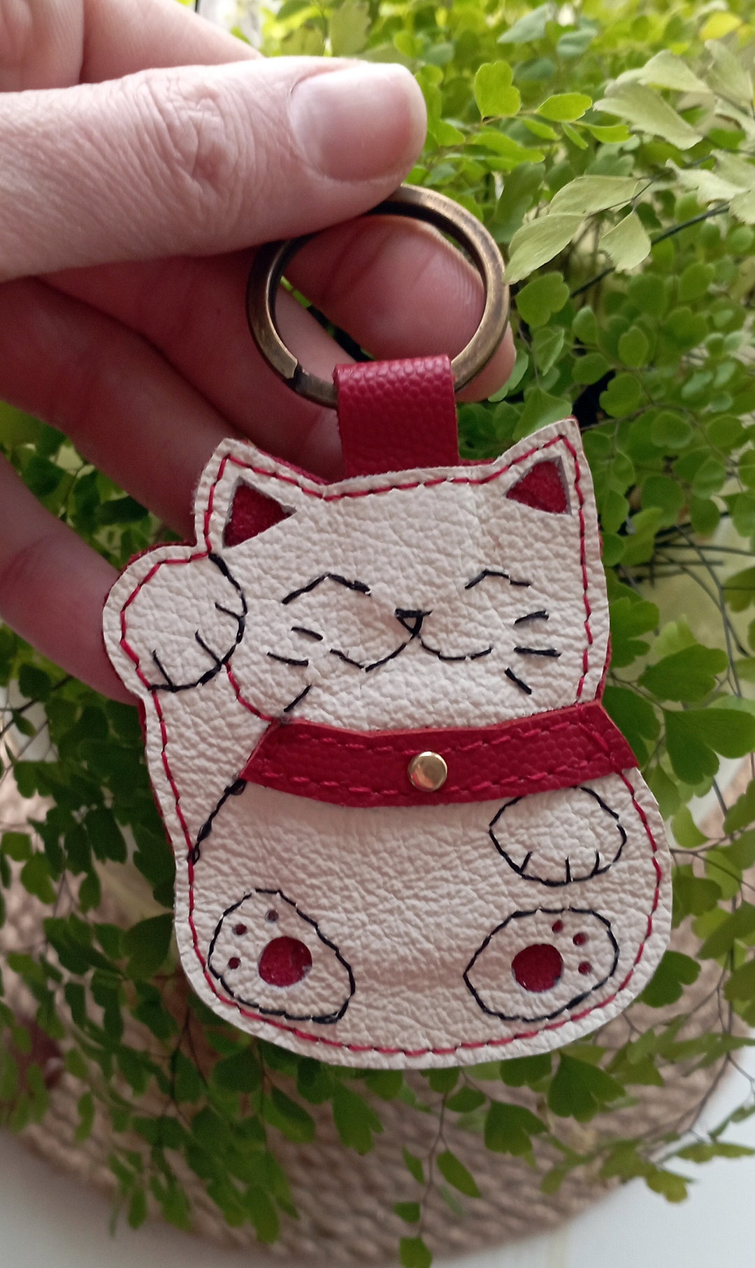 Leather Maneki Neko Keychain: Japanese Lucky Cat Charm - Etsy