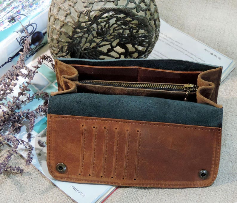 Women's Leather Wallet Minimalist Long Slim Wallet Zipper | Etsy