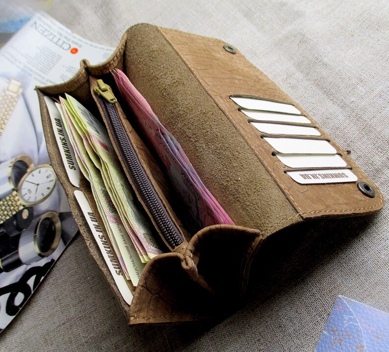 Women's leather wallet Long card holder Minimalist slim | Etsy