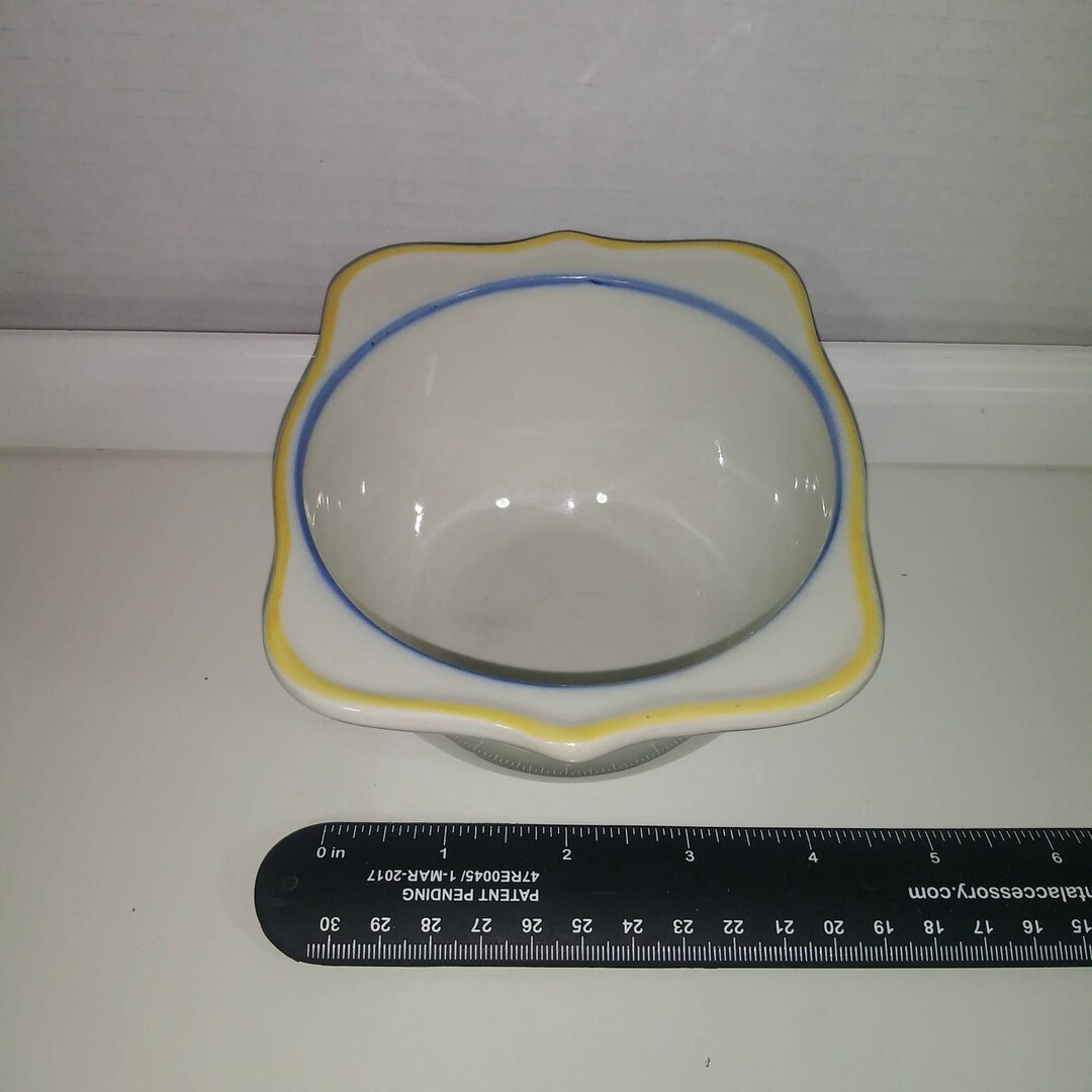 Vintage Hall USA Pottery #2779 Round Stoneware Bowl Rectangle Top Blue ...