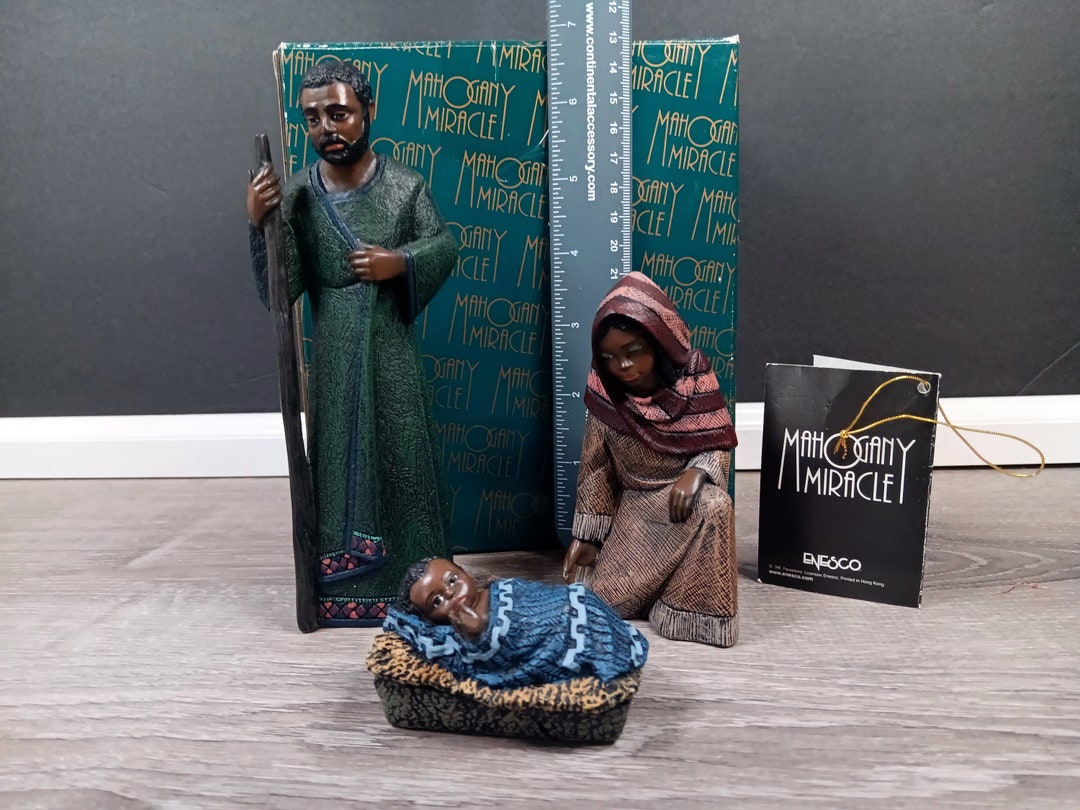 Vintage Enesco Mahogany Miracle African Holy Family Figures Nativity ...