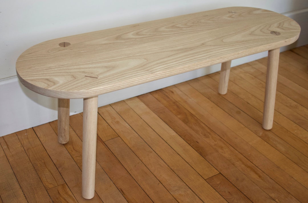 Handmade Solid Ash Rounded End Bench With Four Straight Turned Legs ...