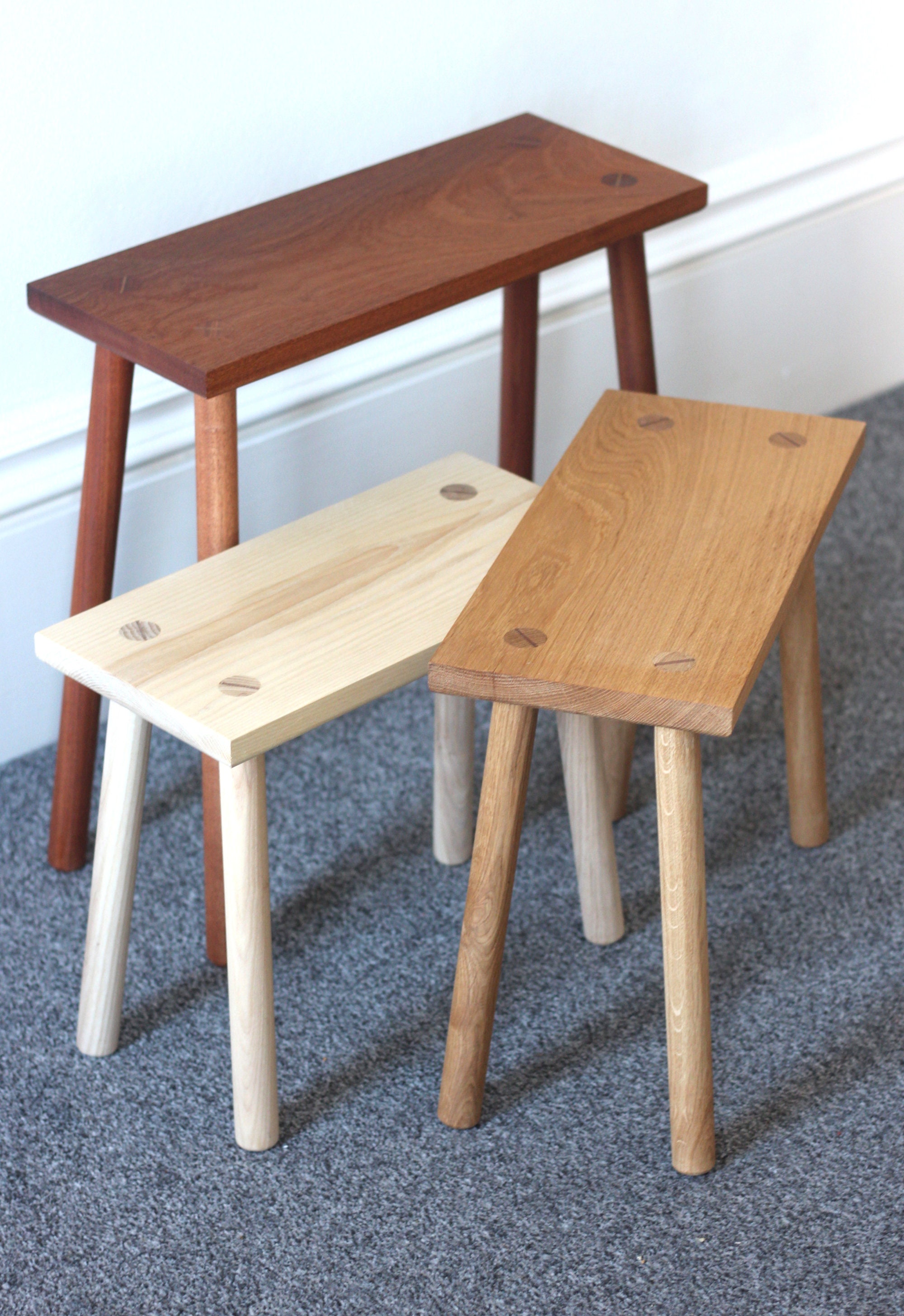 Solid Ash milking Stool with turned Ash legs fixed into position with ...