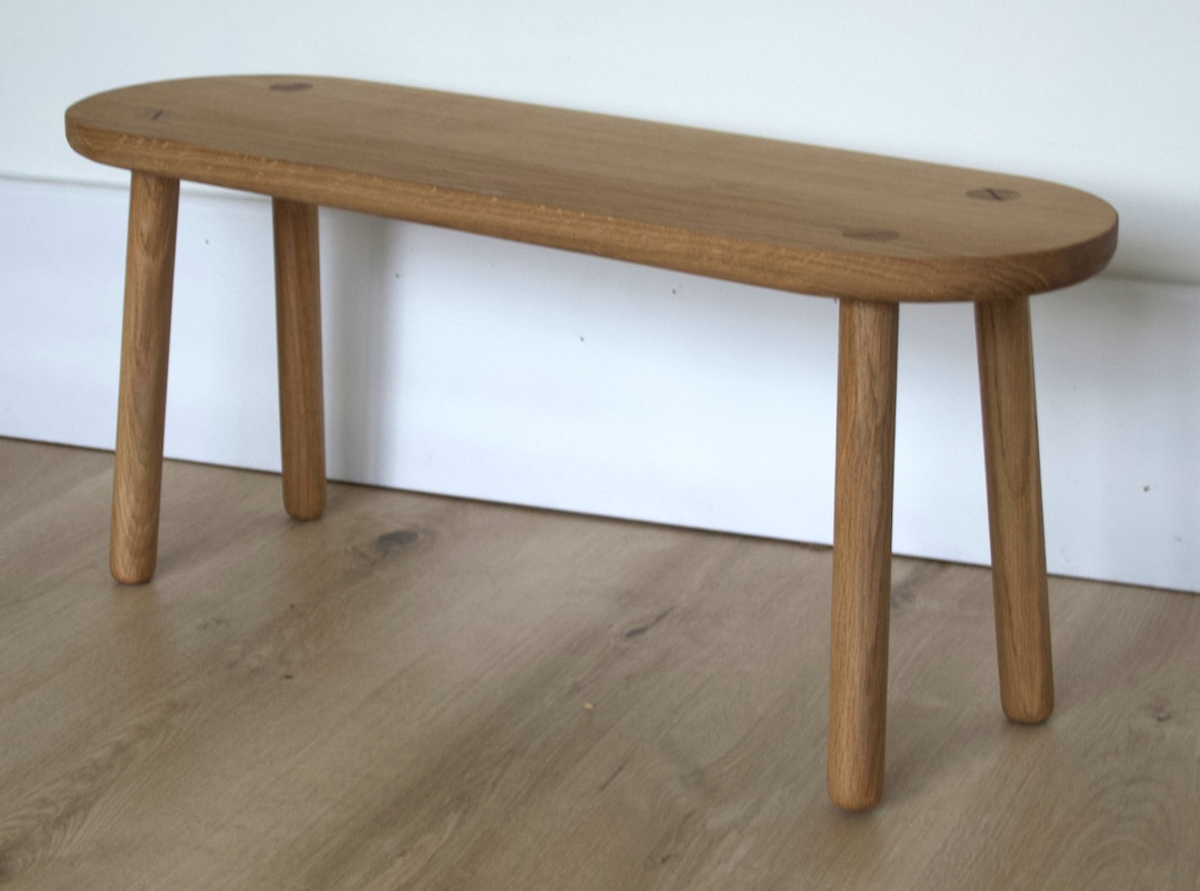 Solid European Oak Bench With Rounded Ends, Four Straighr Turned Legs ...