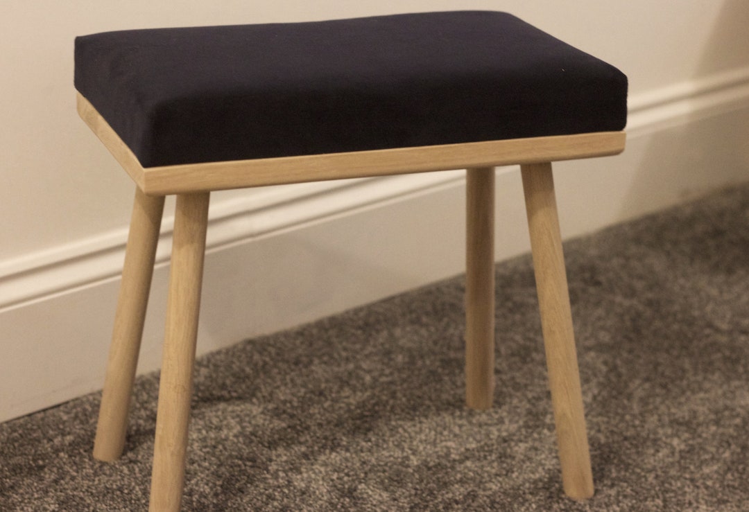 Rectangular Oak Footstool With Four Straight Turned Legs Upholstered in ...