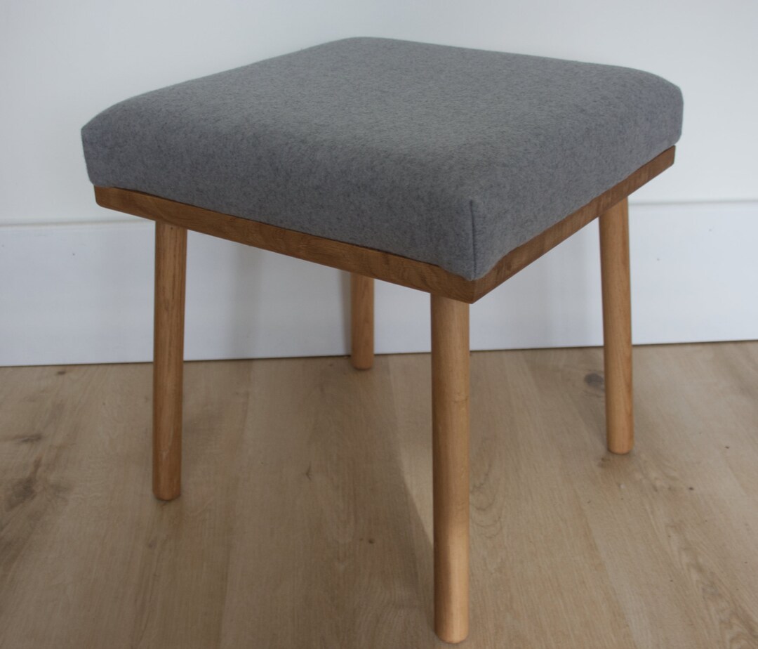 Solid Oak Square Footstool With Four Turned Oak Legs Finished in Danish ...