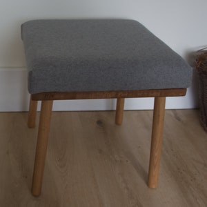 Solid Oak Square Footstool With Four Turned Oak Legs Finished in Danish ...