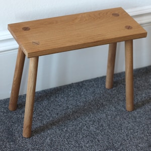 Handmade Solid Oak Milking Stool With Four Turned Straight Legs Secured ...