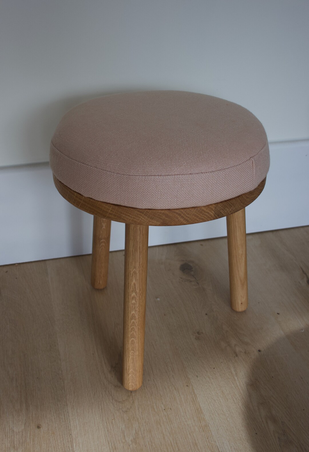 Round Linen Footstool With Solid Oak Base - Etsy
