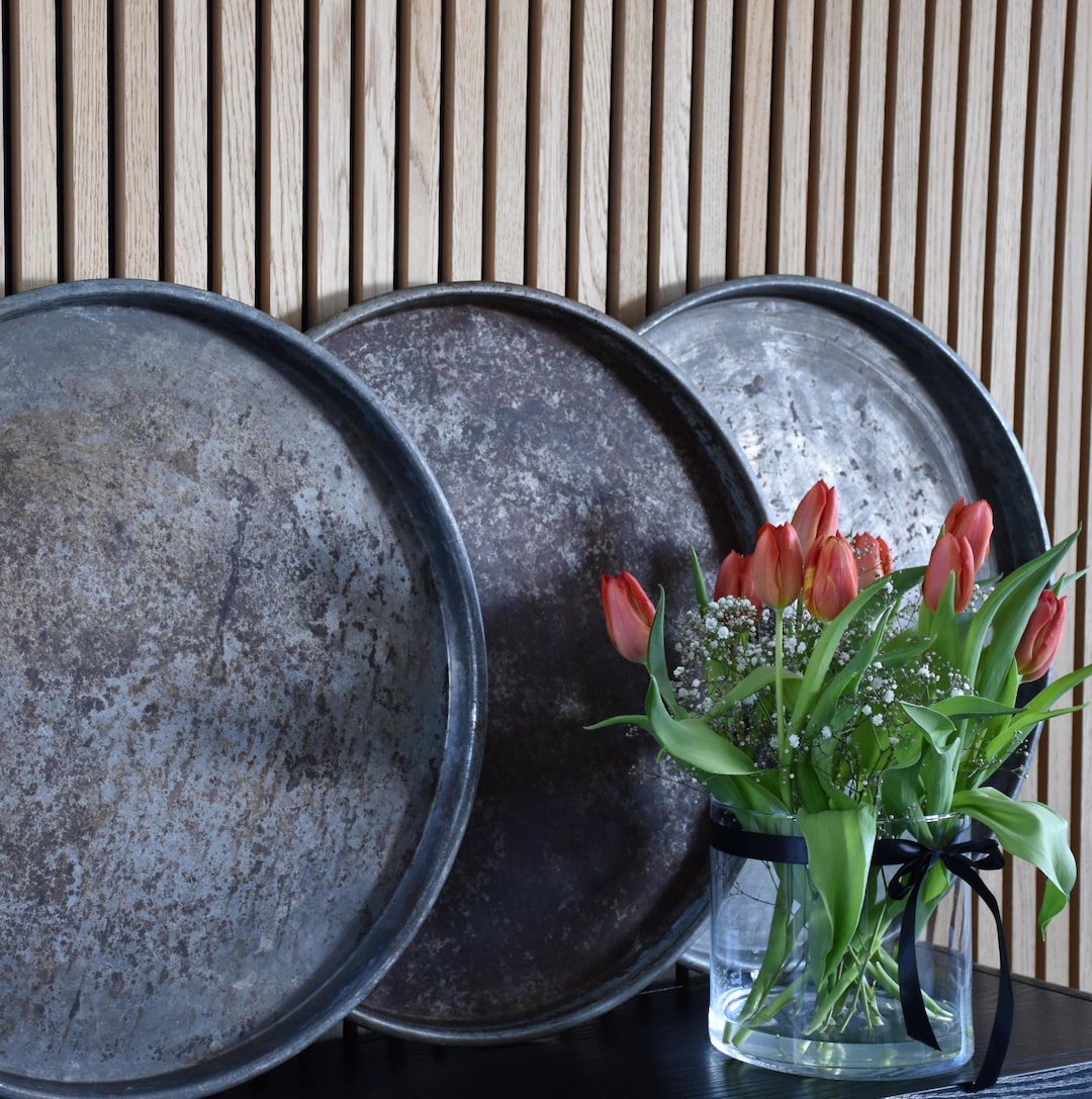 Serving Tray Large Round Metal Drinks Display Platter Industrial ...