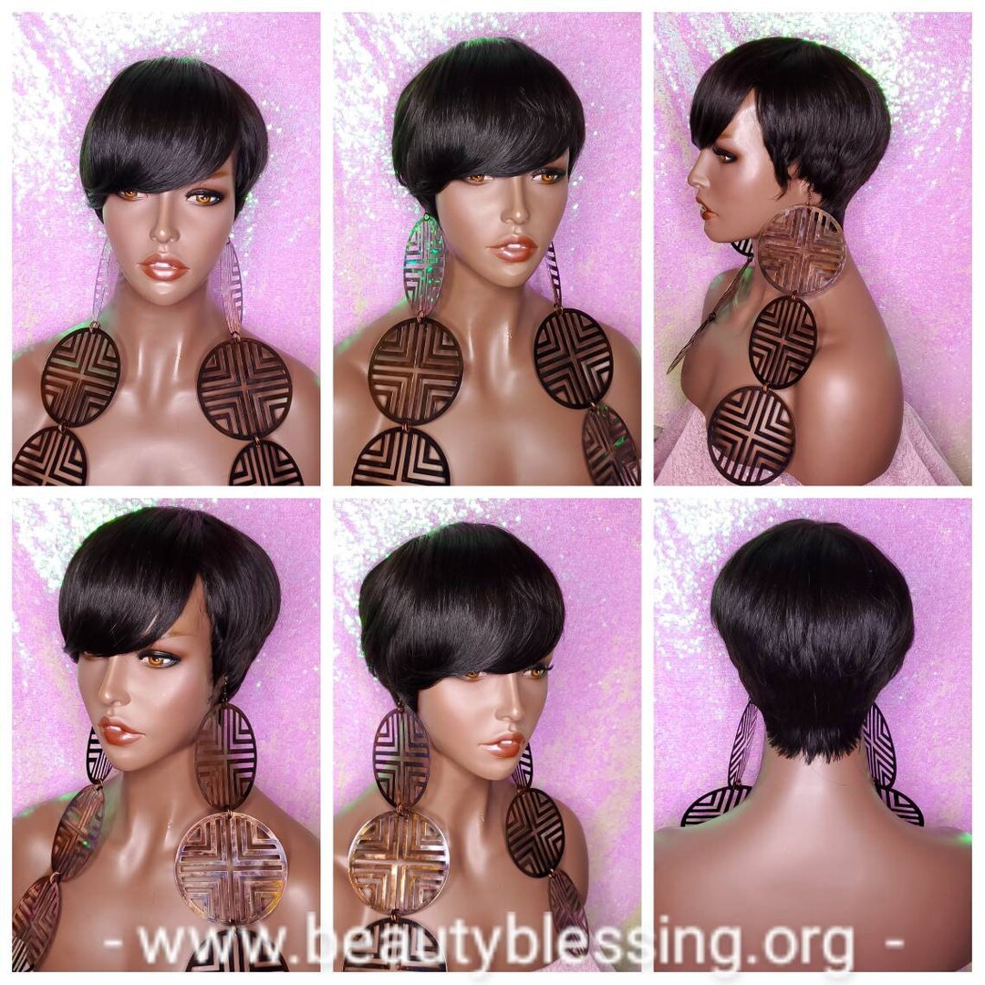 Swoop Bang Wig Short Style Pixie Cut Remy 100% Human Hair Wig for Women ...