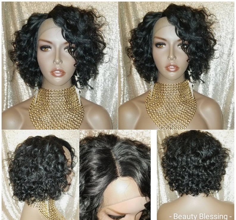 Curly Short Style Brazilian Remy 100% Human Hair Lace Wig | Etsy