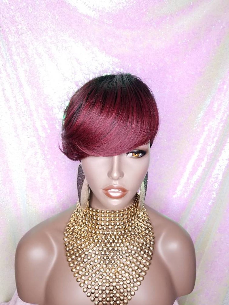 Ombre Hair Wig Short Wig Pixie Cut Style Wig With Swoop Bangs Etsy