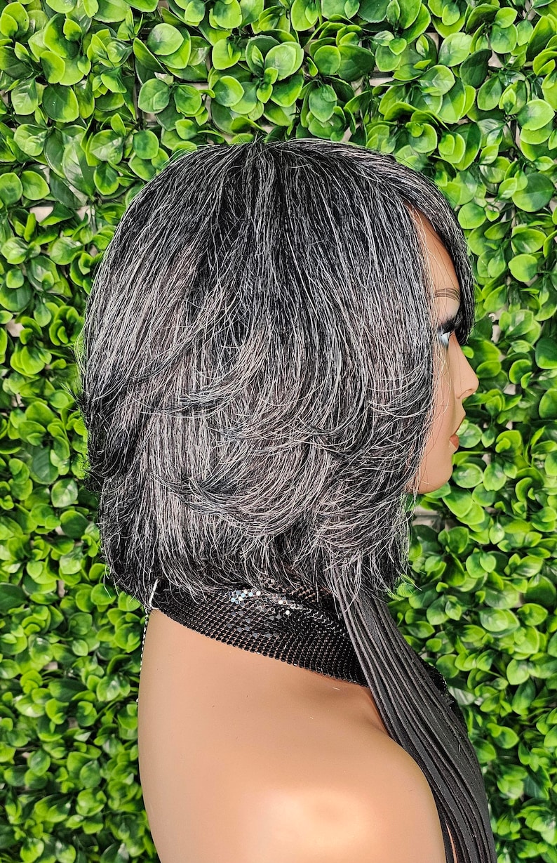 Gray Bob Wig: Remy Human Hair, Layered Bob With Bangs - Etsy