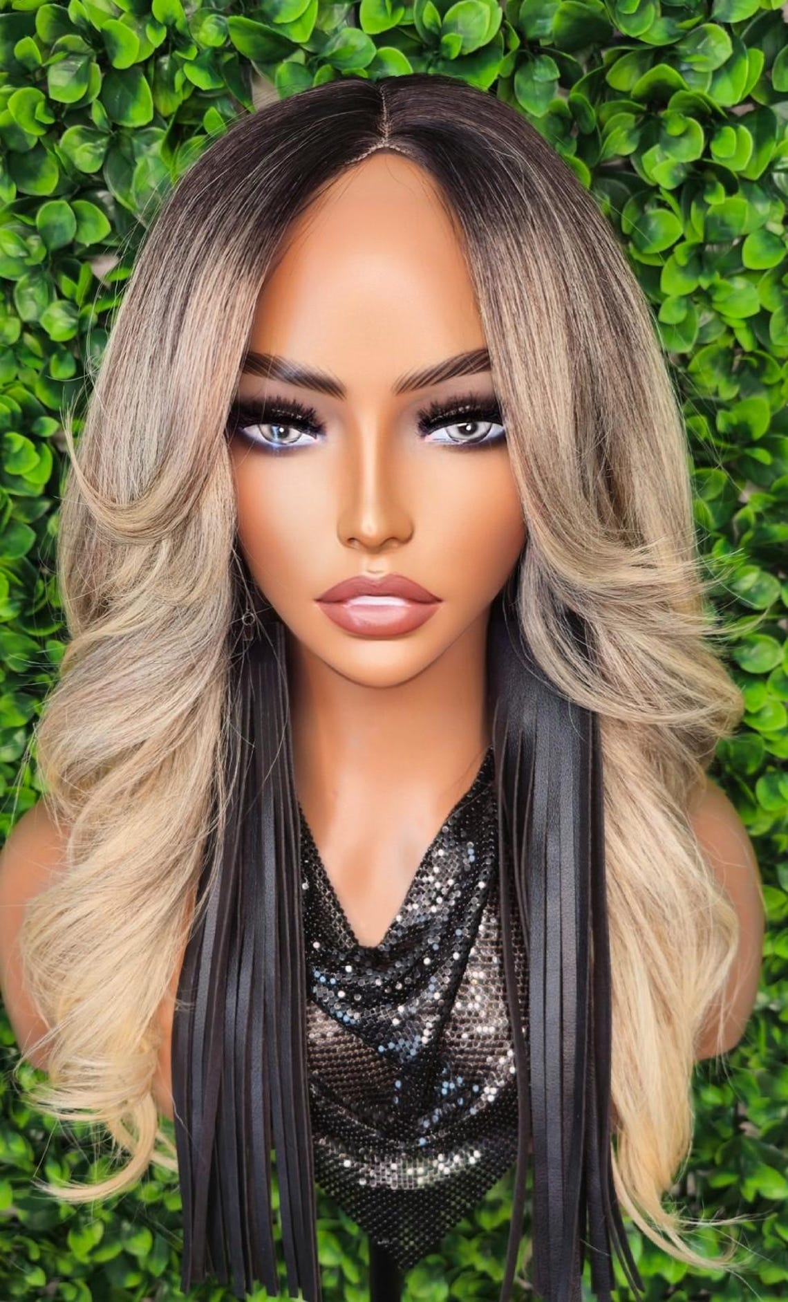 Long Layered Curls Wig: Dark Root Blonde Synthetic Lace Wig - Etsy
