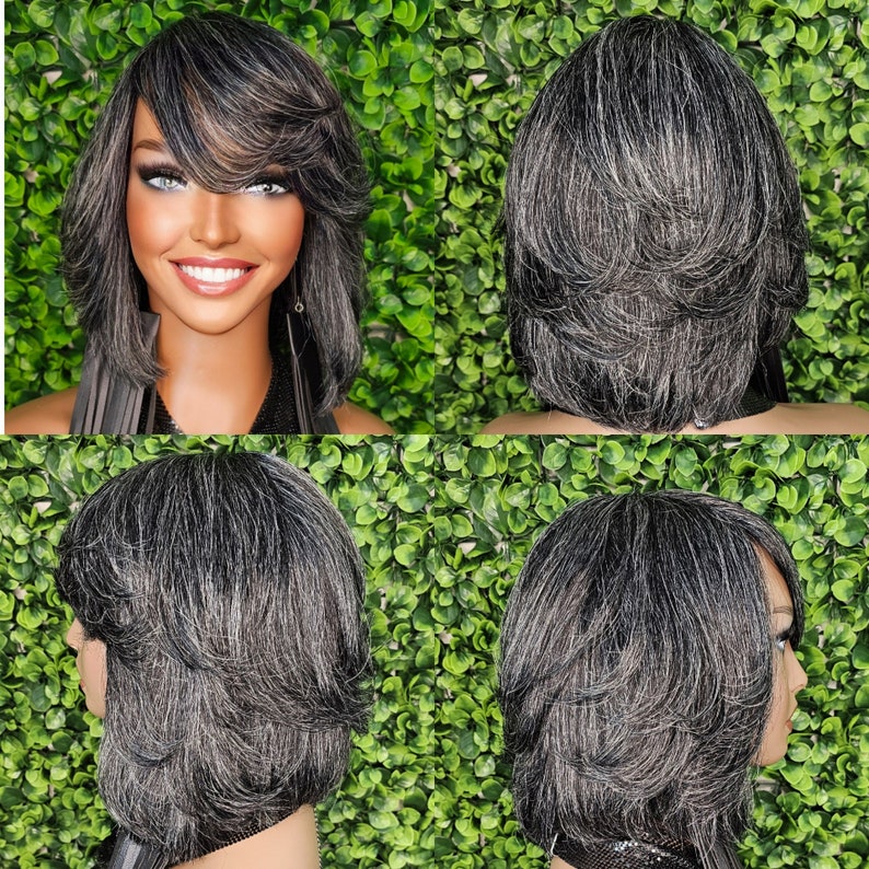 Gray Bob Wig: Remy Human Hair, Layered Bob With Bangs - Etsy