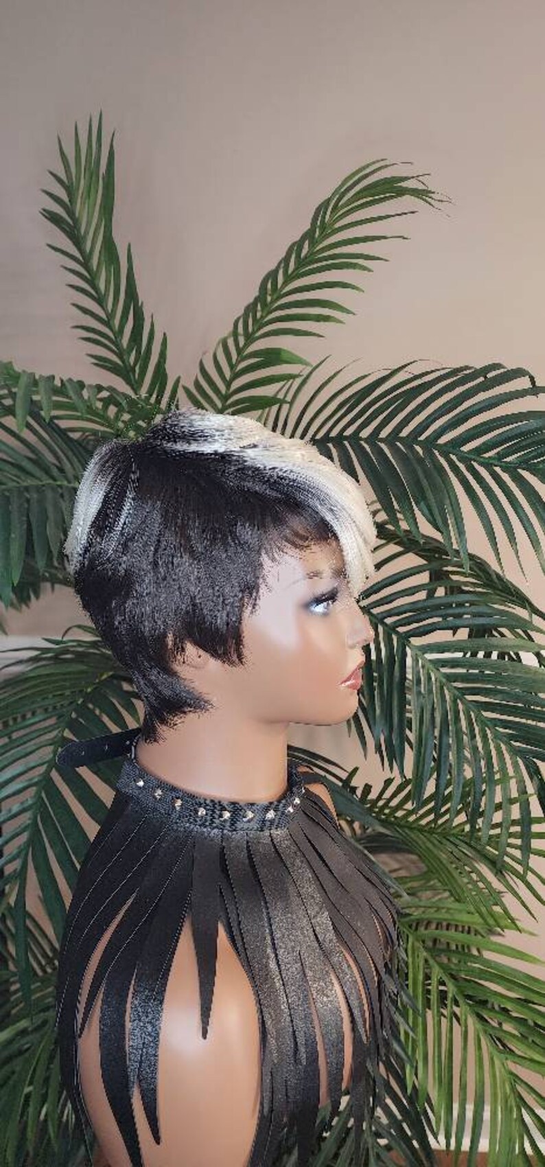 Wig White Gray Blonde Hair Swoop Bang Wig Tapered Short Cut - Etsy