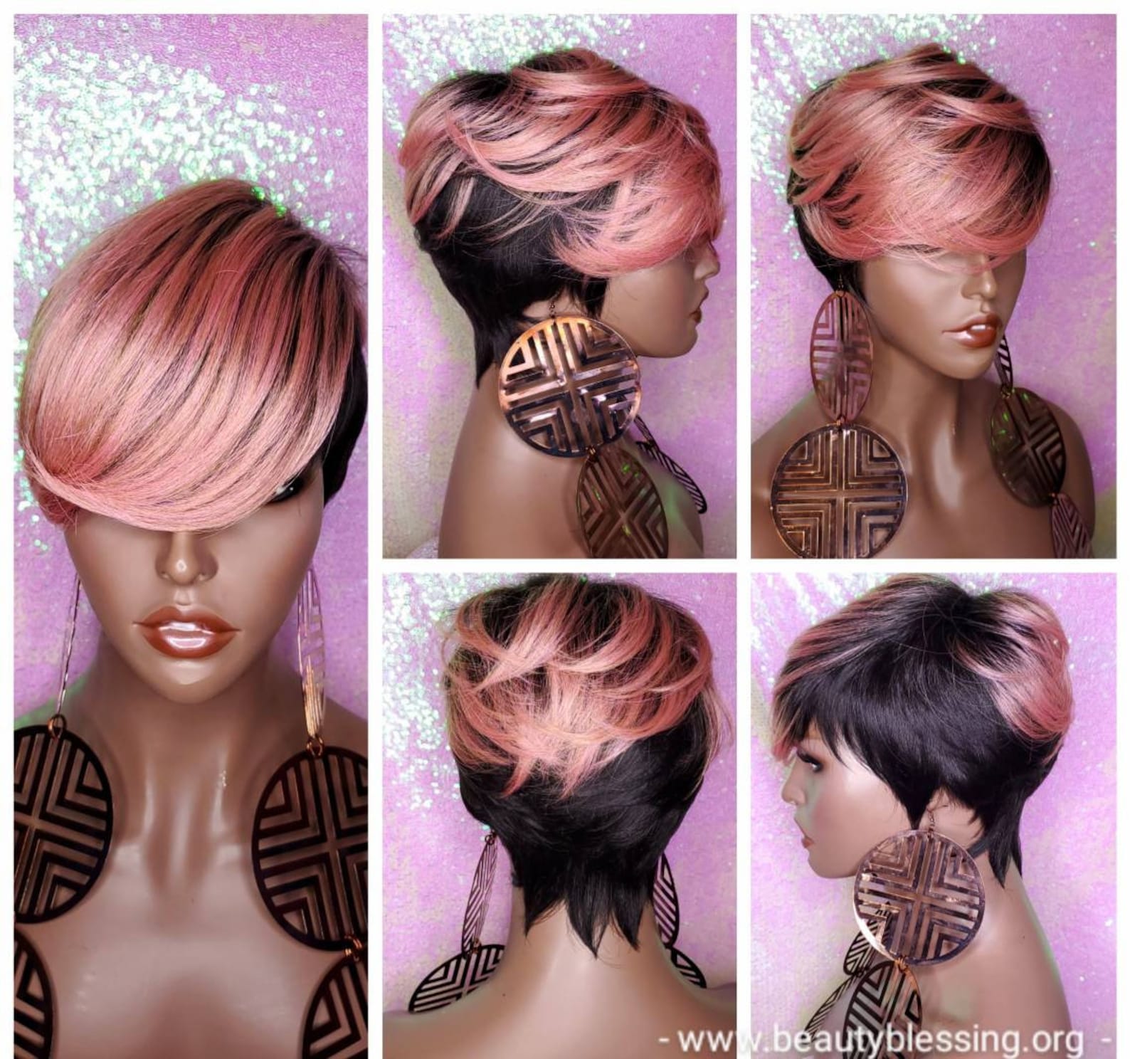 Pink Hair Wig Short Wig Pixie Cut Style With Swoop Bangs Wigs - Etsy