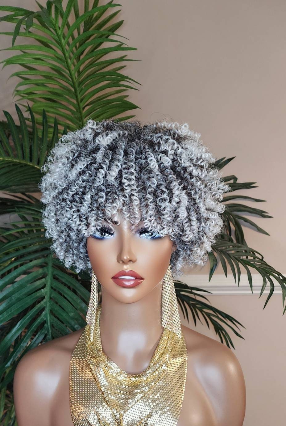 White Gray Hair Wig Coil Kinky Twist Spiral Curl Pixie Short - Etsy