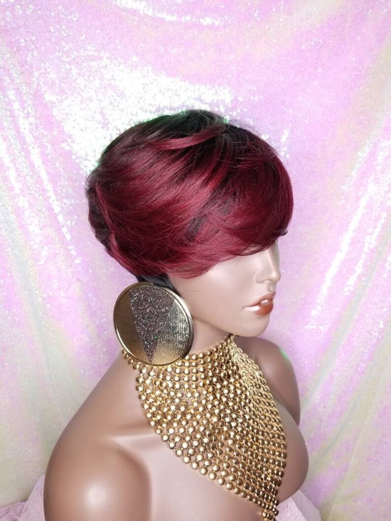 Ombre Hair Wig Short Wig Pixie Cut Style Wig With Swoop Bangs Etsy