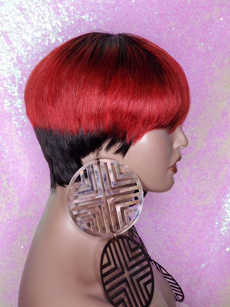 WIG Red Hair Pixie Cut Bowl Mushroom Hair Cut Remy 100% Human - Etsy