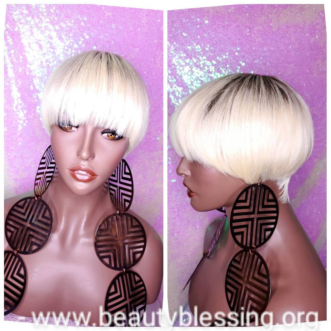 Wig Pixie Cut Bowl Cut Wig Celebrity Inspired Hairstyle 100% Remy Human ...