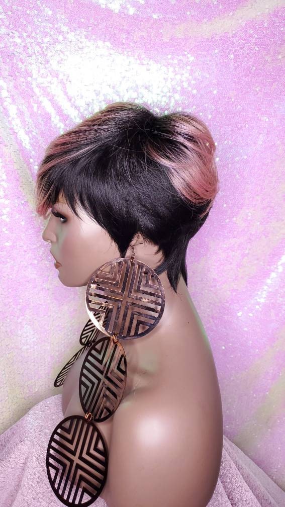 Wig Short Wig Pixie Cut Style With Swoop Bangs Wigs For Women Etsy