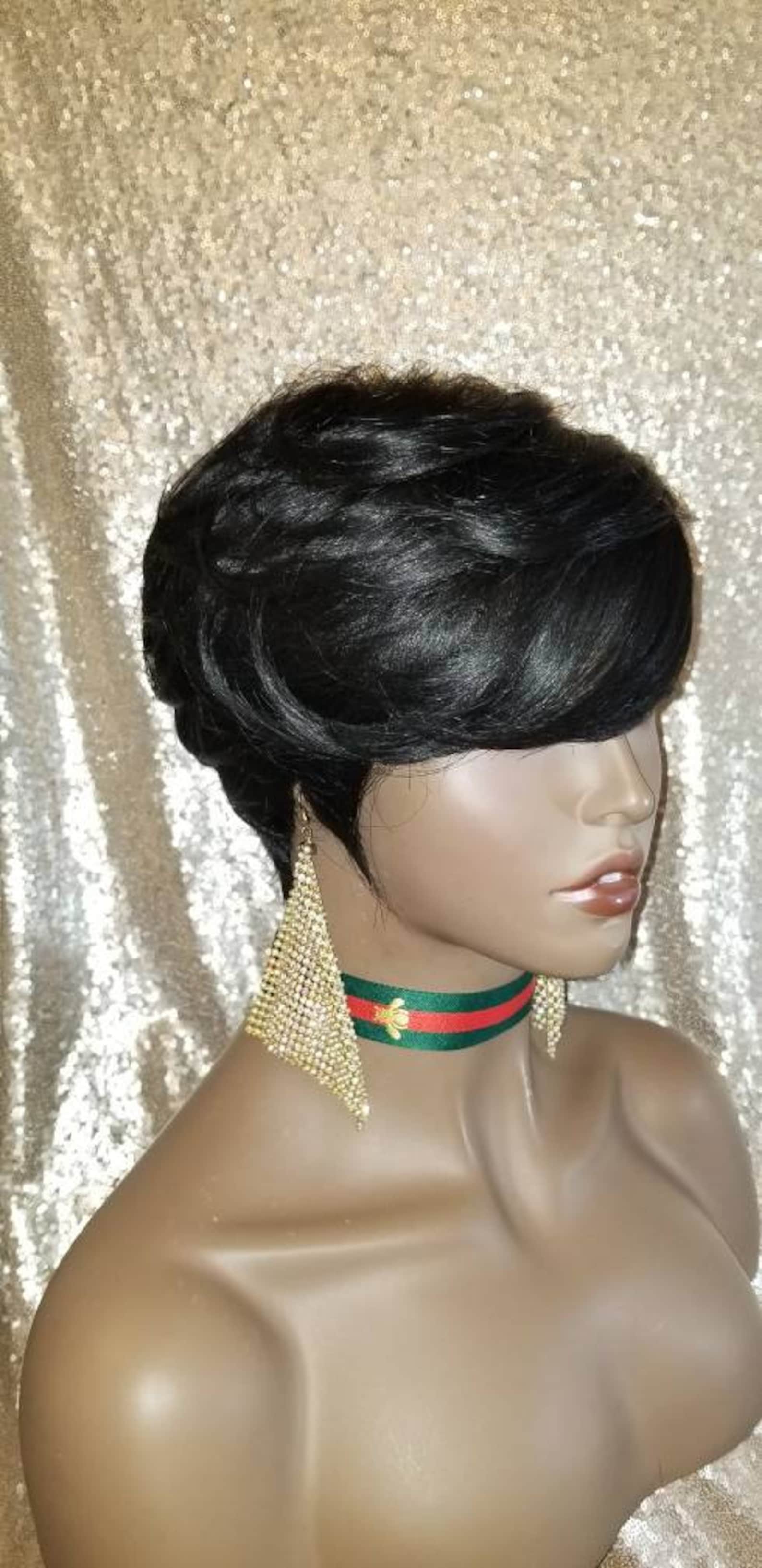 WIG Pixie Cut Short Hairstyle Layered Swoop Bang Style Hair - Etsy