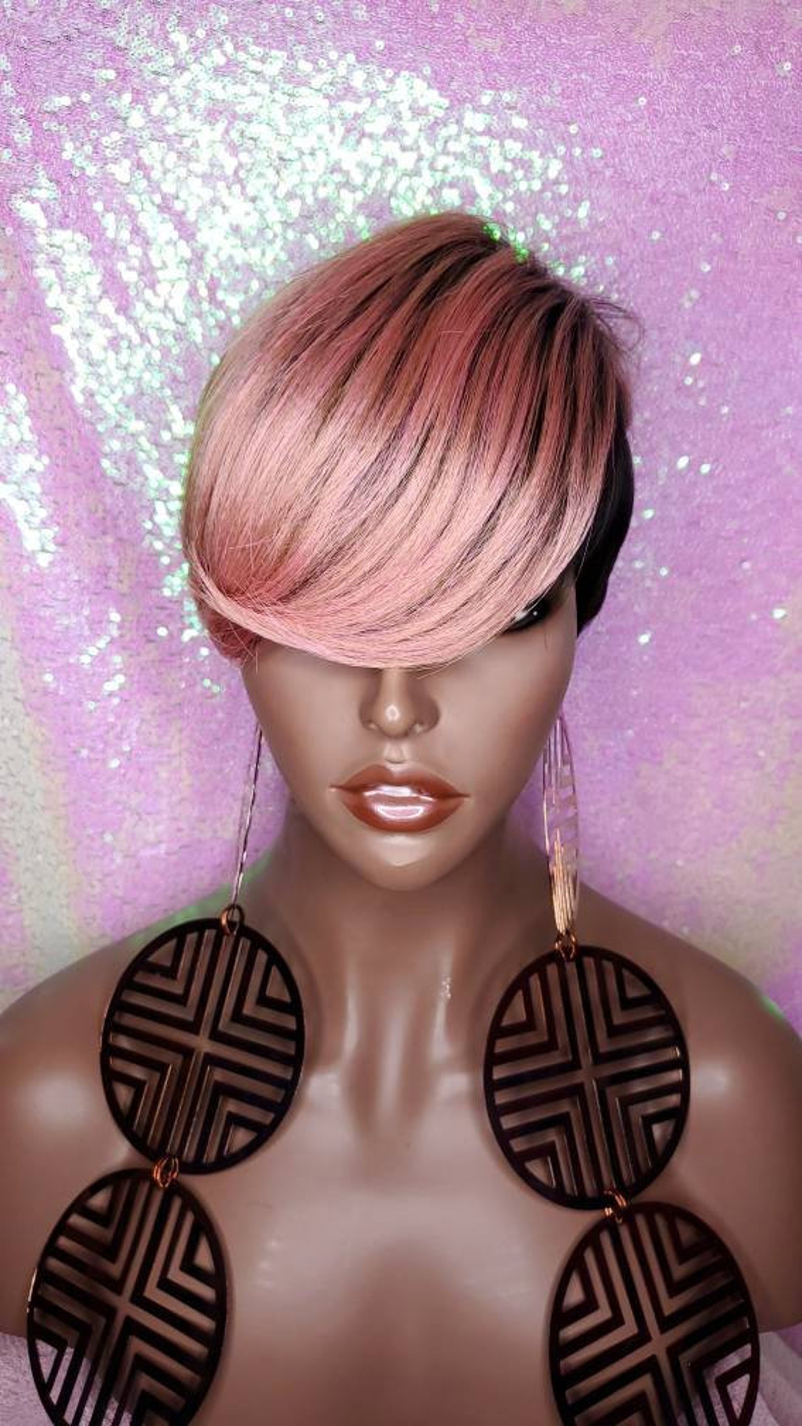 Pink Hair Wig Short Wig Pixie Cut Style With Swoop Bangs Wigs - Etsy