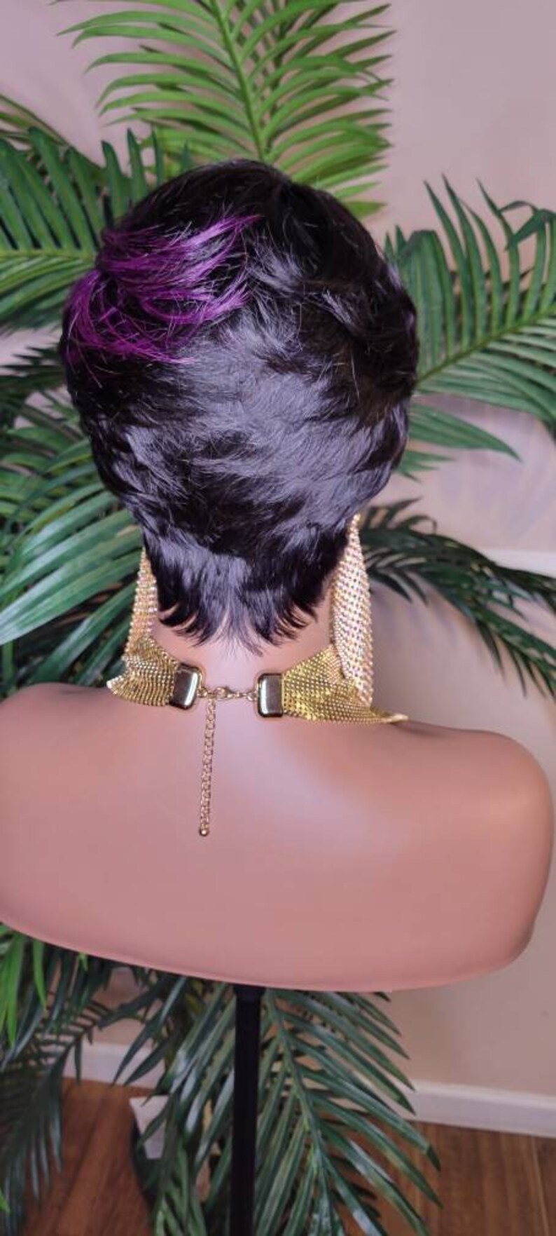 Purple Hair Wig Swoop Bang Pixie Cut Remy 100% Human Hair Wig | Etsy