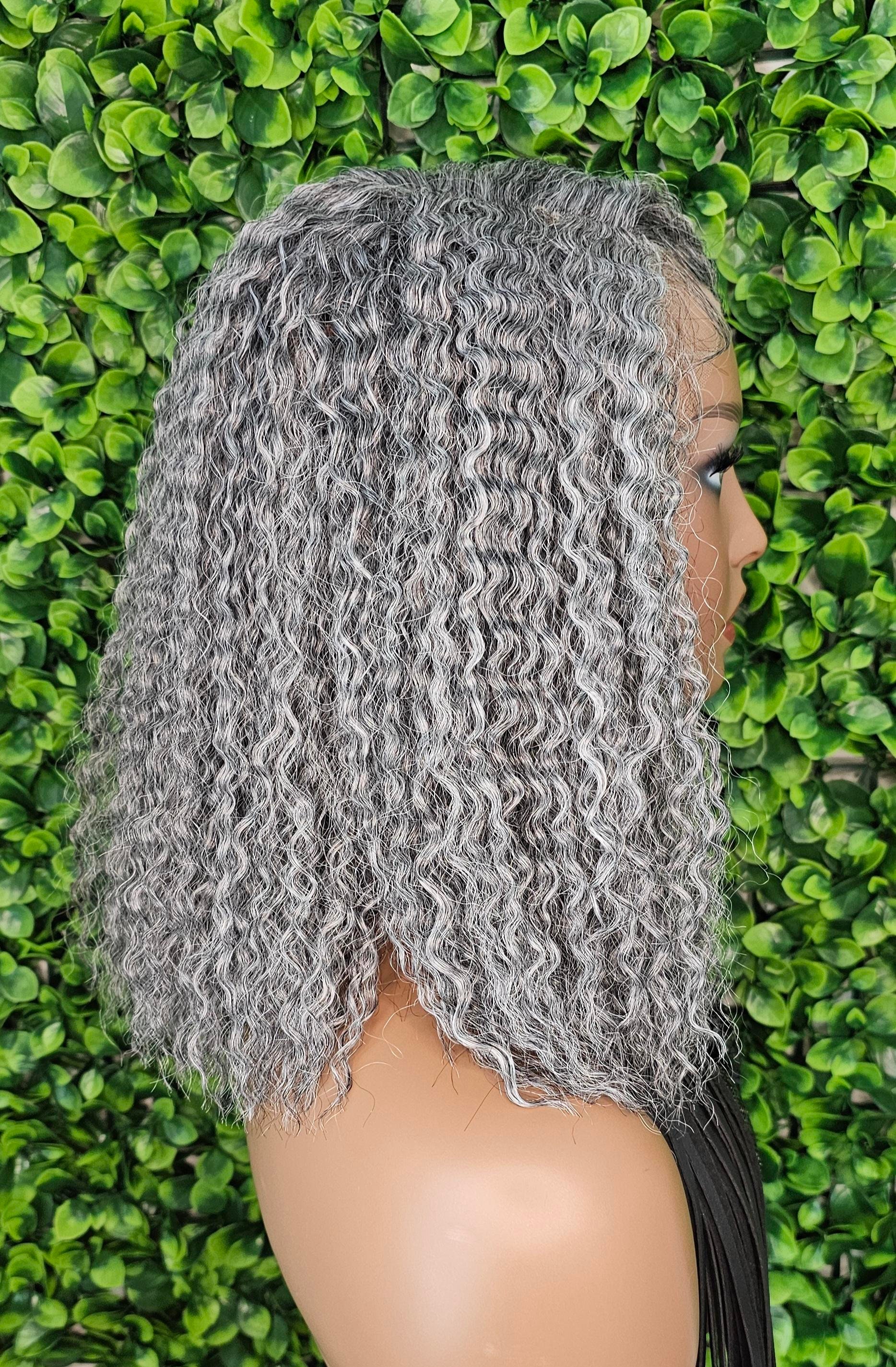 Salt Pepper Gray Lace Front Wig: Crimped Yaki Hair - Etsy