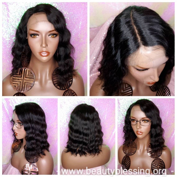 Wig Deep Wave Bob Malaysian Remy Human Hair Lace Front Wig Wavy Human Hair Wigs Etsy UK