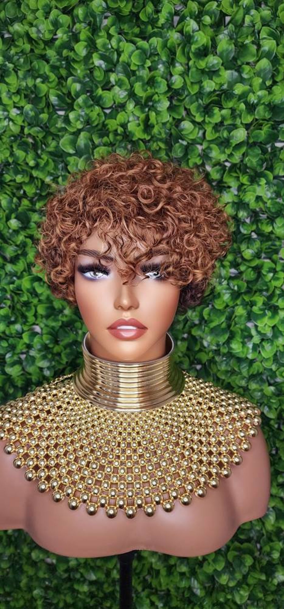 Auburn Water Wave Pixie Wig: Remy Human Hair, Short Curly Wig - Etsy