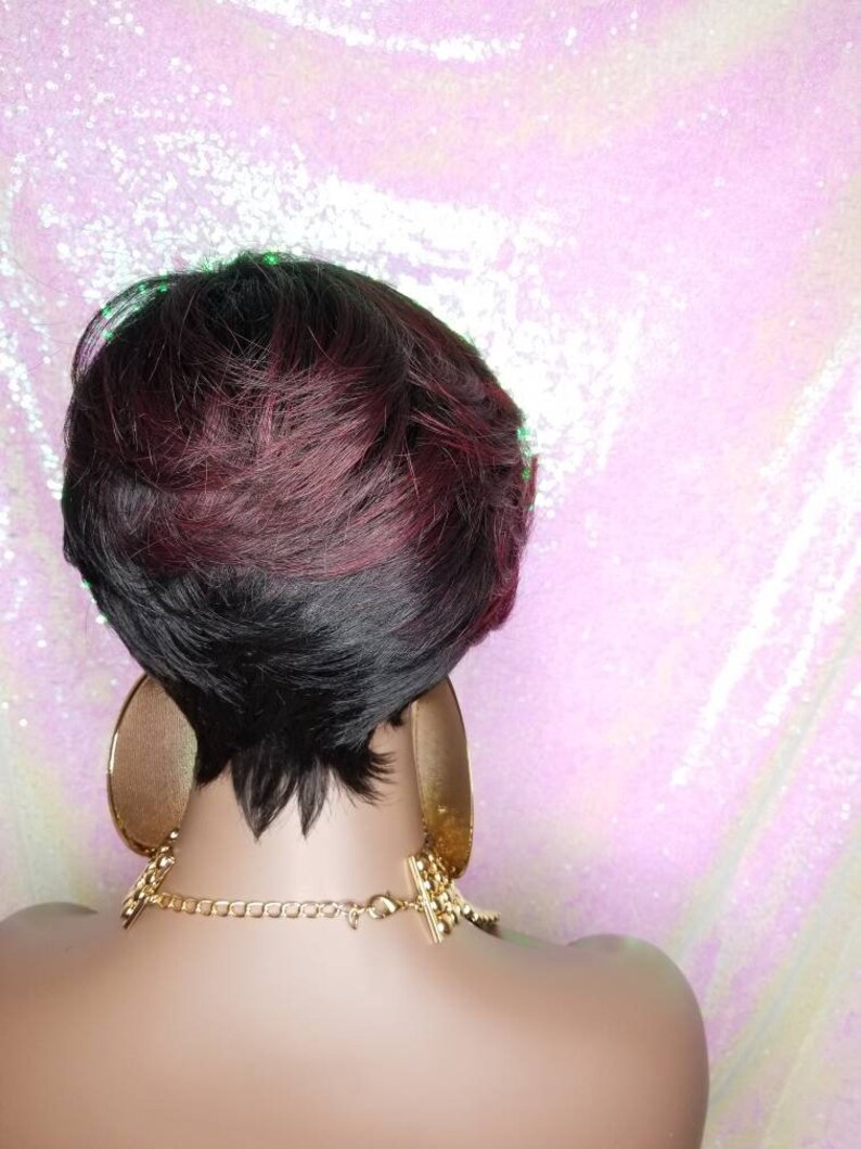 Ombre Hair Wig Short Wig Pixie Cut Style Wig With Swoop Bangs Etsy